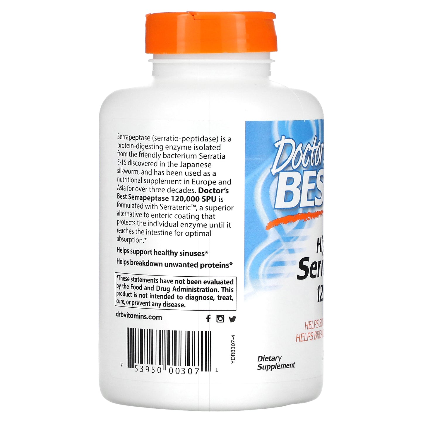 Doctor's Best High Potency Serrapeptase, 120,000 SPU, 270 Veggie Caps